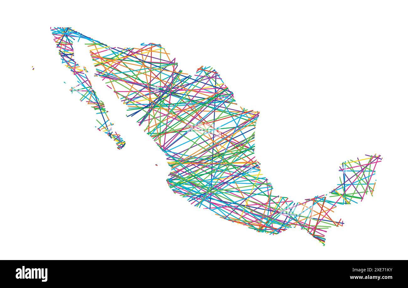 Abstract map of Mexico showing the country with random crossing colored ...