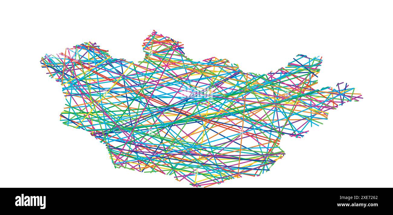 Abstract map of Mongolia showing the country with random crossing ...