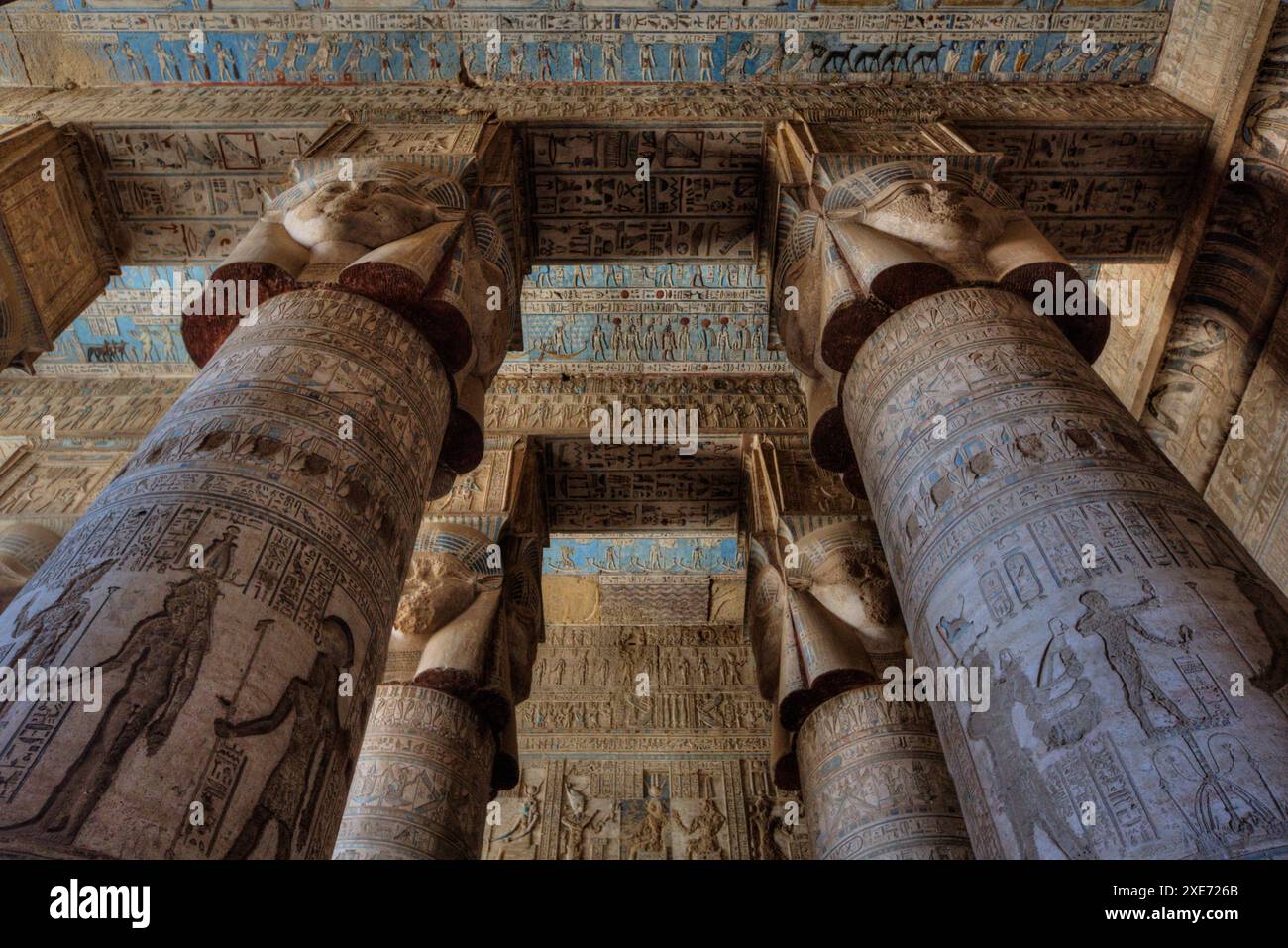 The Great Columns, Vestibule, Temple of Hathor, Dendera, Qena, Egypt ...
