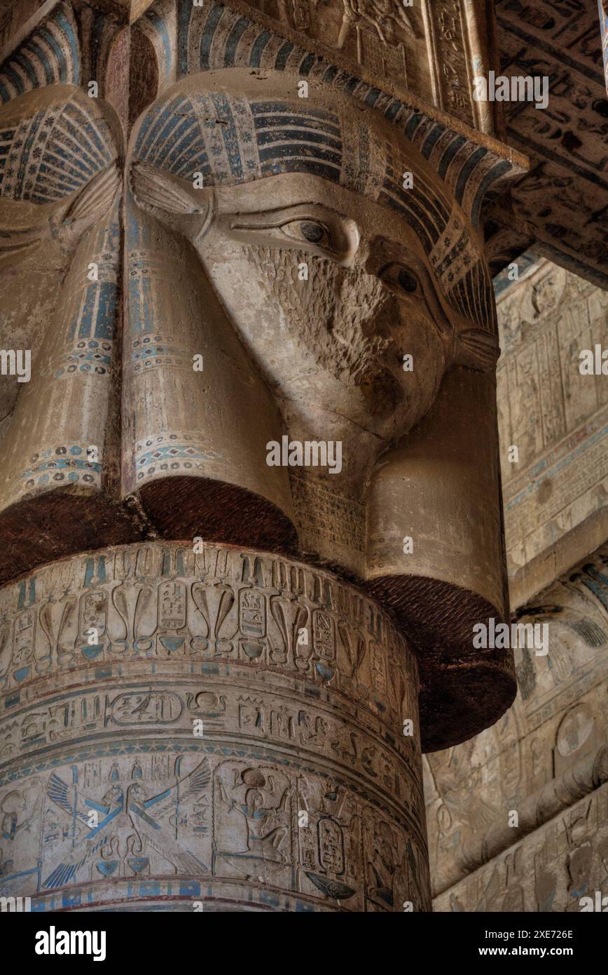 Sculptured Head of Hathor, The Great Columns, Vestibule, Temple of ...