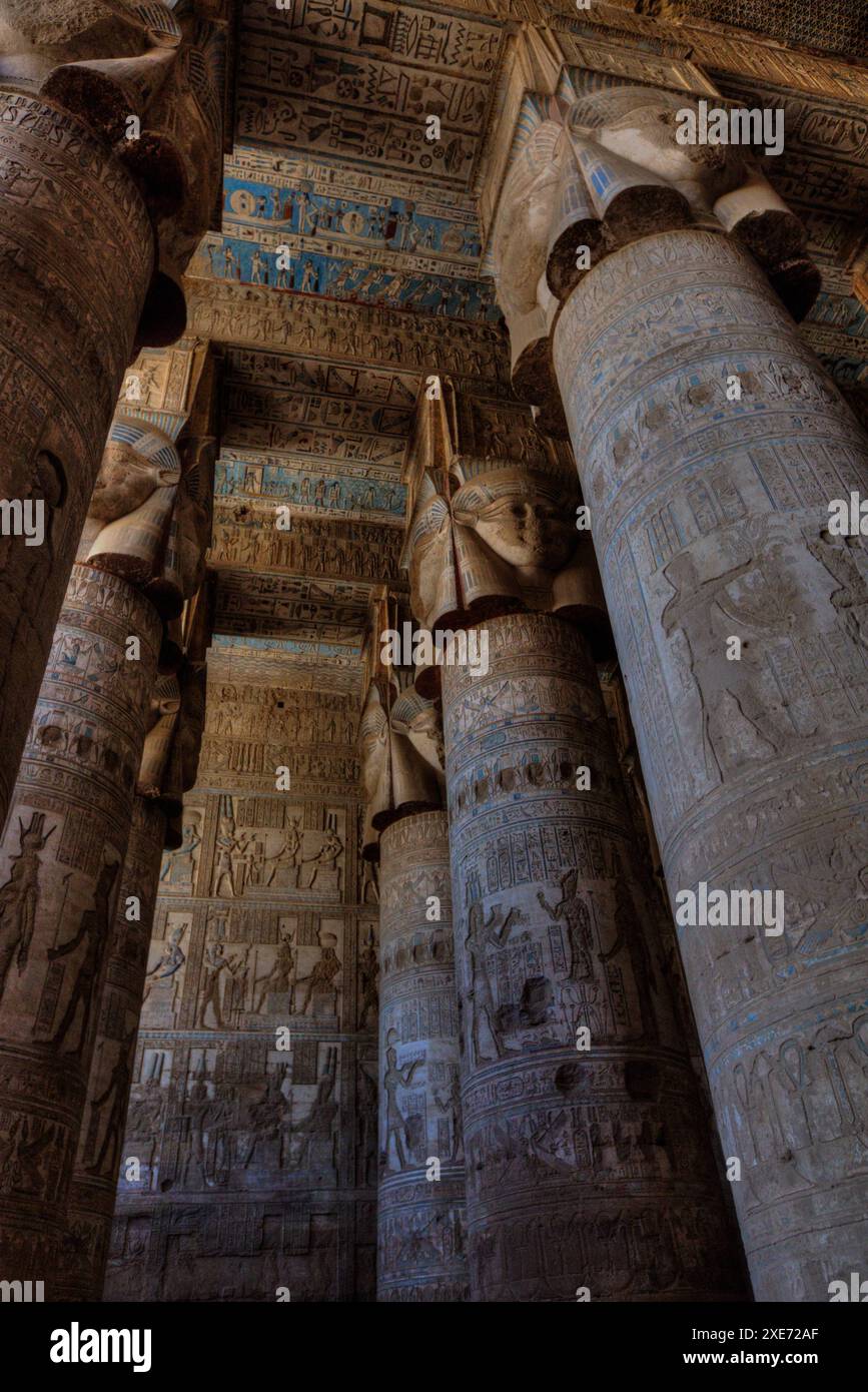 The Great Columns, Vestibule, Temple of Hathor, Dendera, Qena, Egypt ...