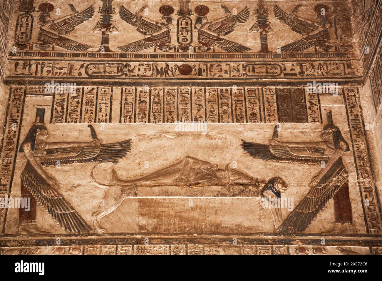 Reliefs, Sanctuary, Temple of Hathor, Dendera, Qena, Egypt, North ...