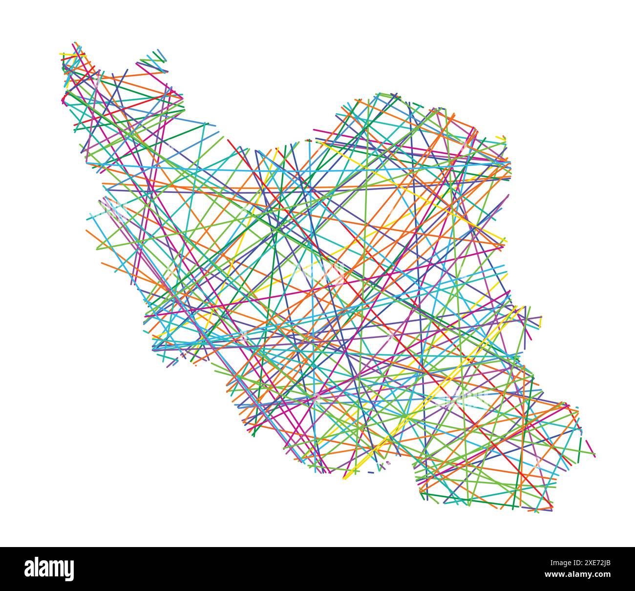 Abstract map of Iran showing the country with random crossing colored ...
