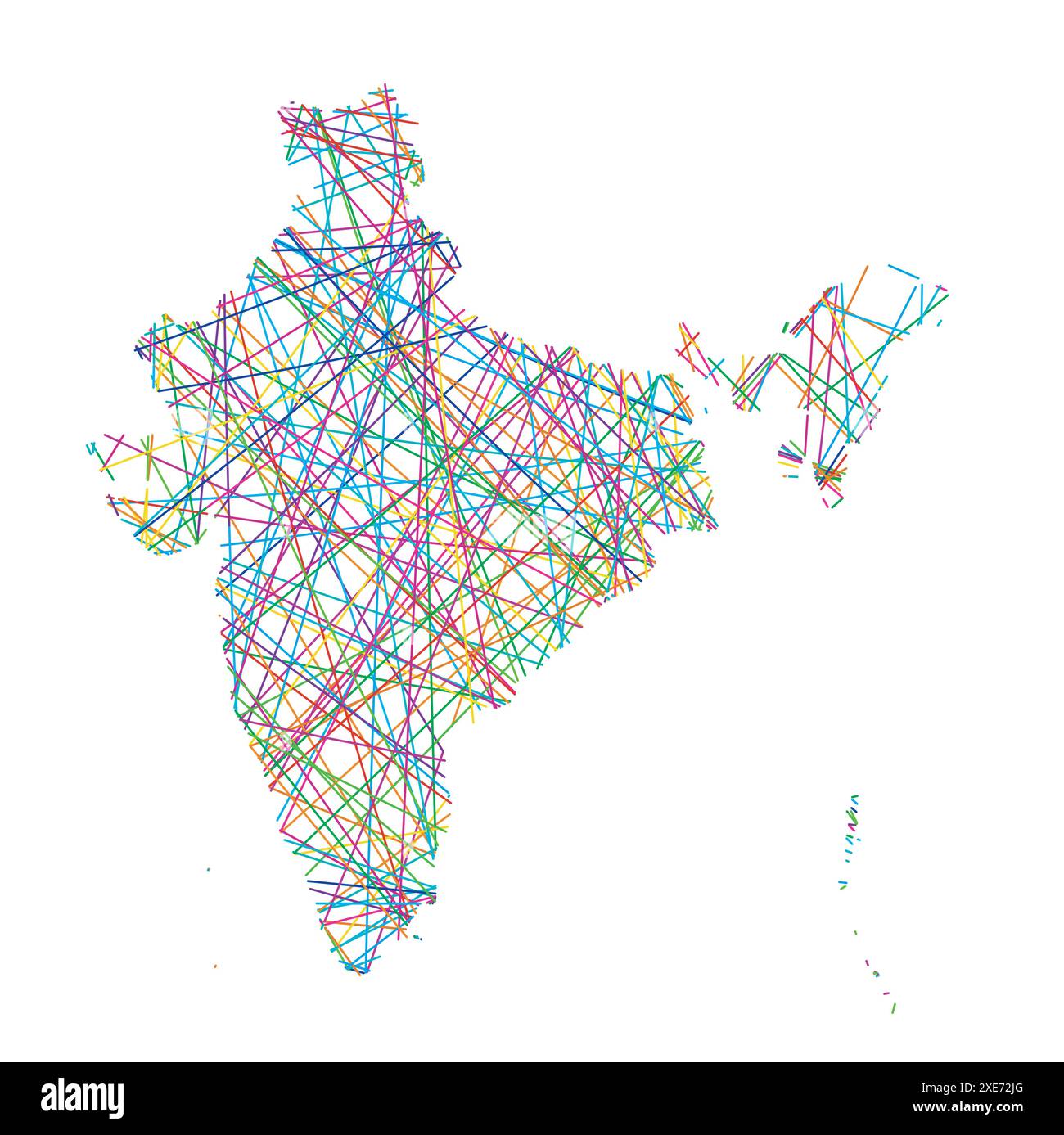 Abstract map of India showing the country with random crossing colored ...