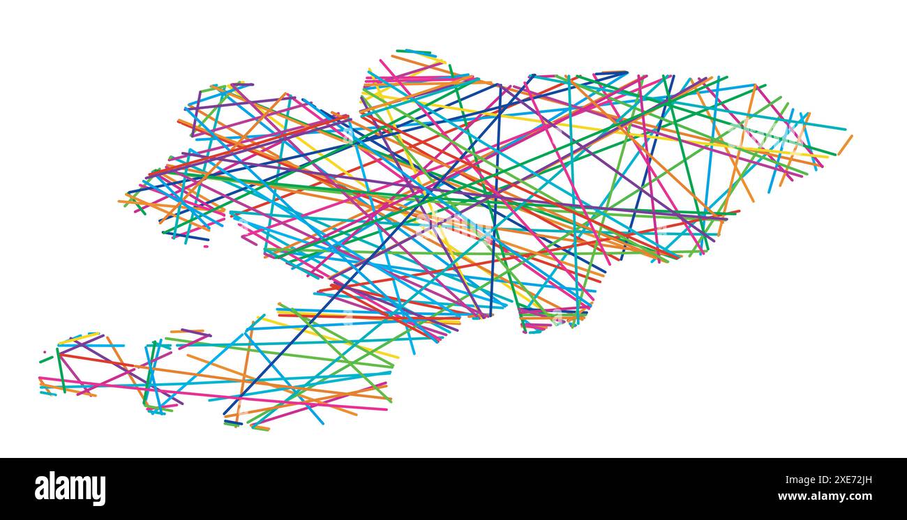 Abstract map of Kyrgyzstan showing the country with random crossing ...