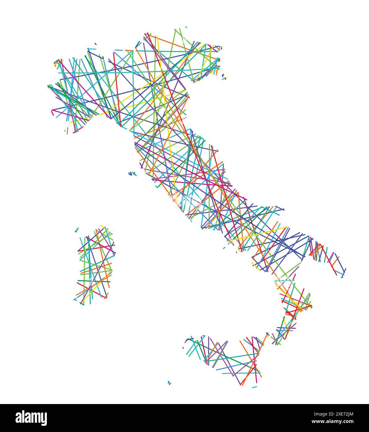 Abstract map of Italy showing the country with random crossing colored ...