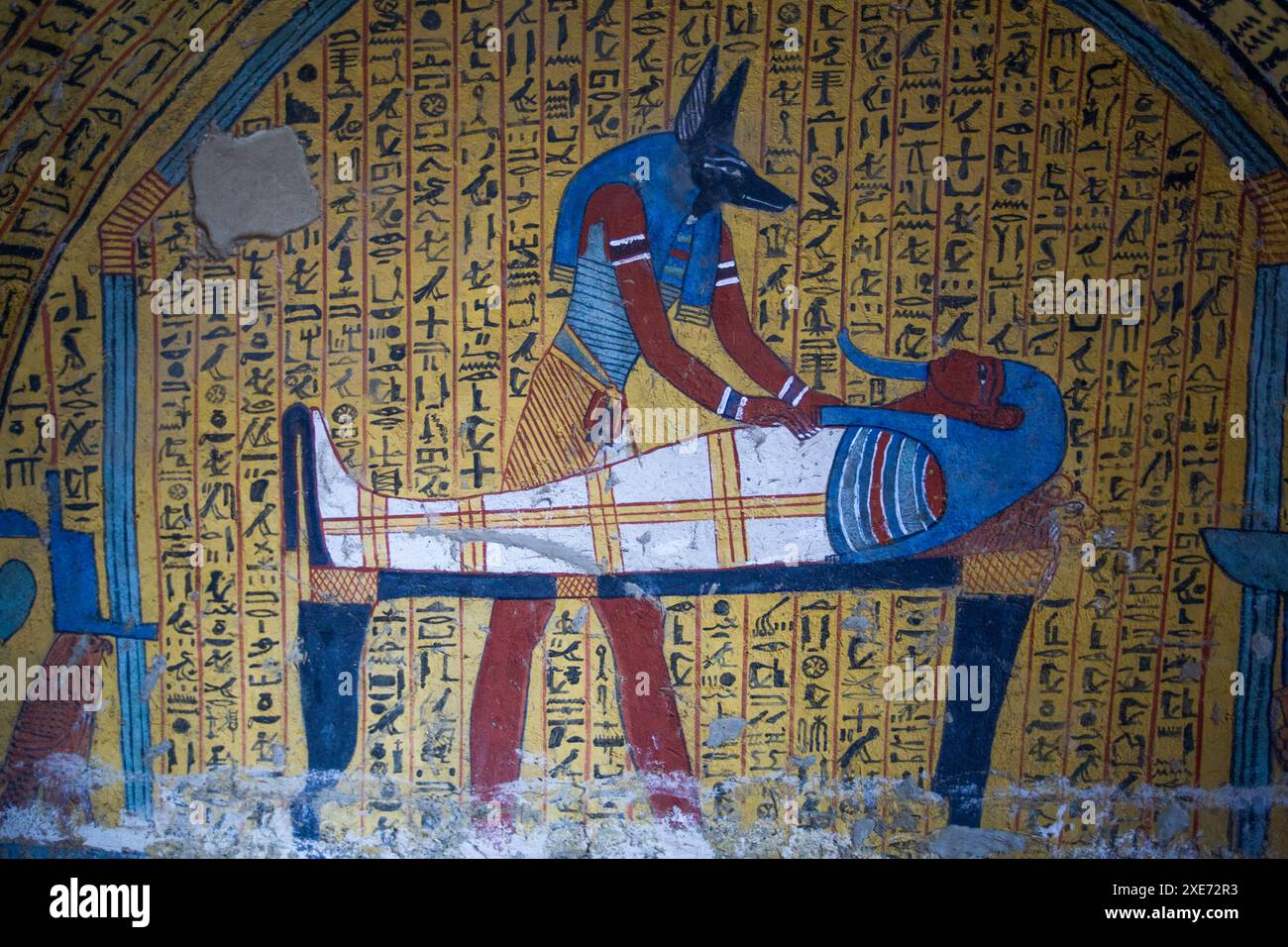 Wall painting of the God Anubis Tending to Pharaoh, Tomb of Khaemteri ...