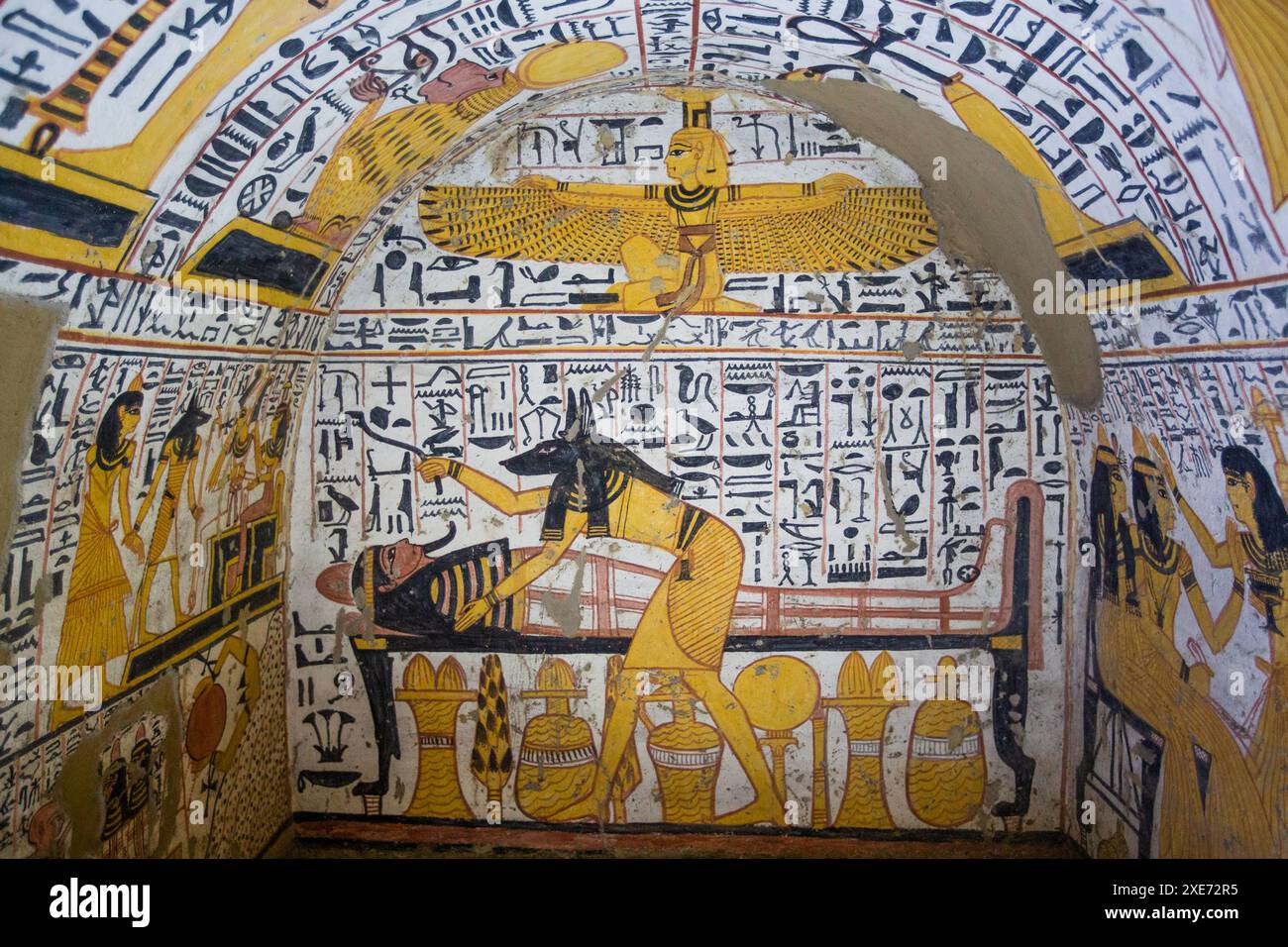 Wall painting of the God Anubis performing the Opening the Mouth Ritual ...