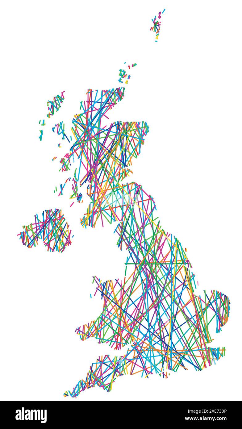 Abstract map of the United Kingdom showing the country with random ...