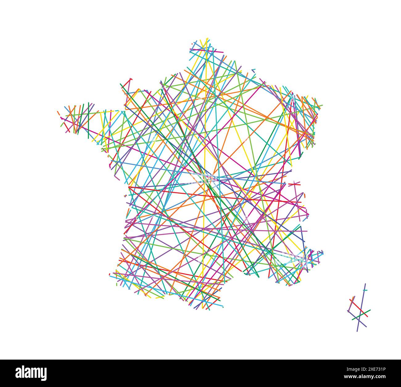 Abstract map of France showing the country with random crossing colored ...