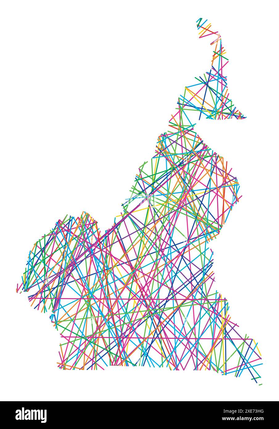Abstract map of Cameroon showing the country with random crossing ...