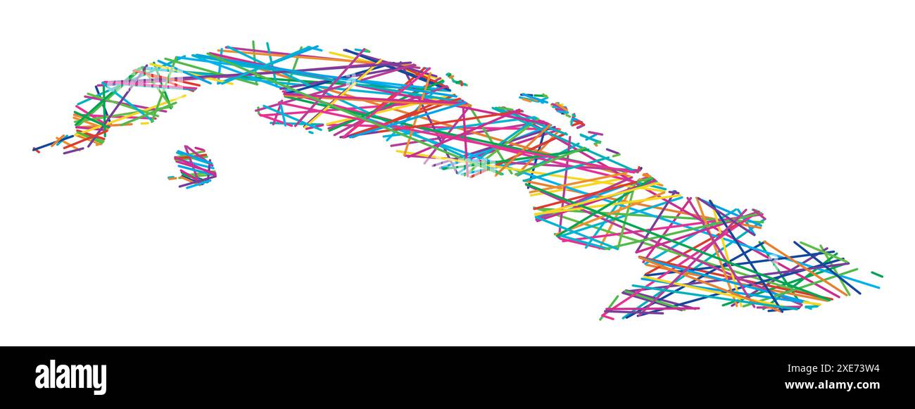 Abstract map of Cuba showing the country with random crossing colored ...