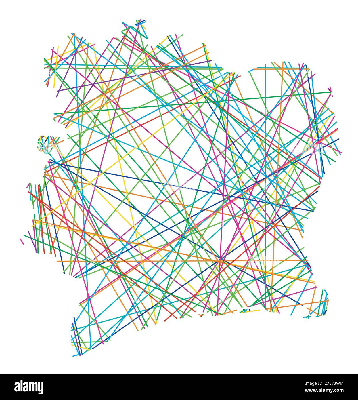 Abstract map of Ivory Coast showing the country with random crossing ...