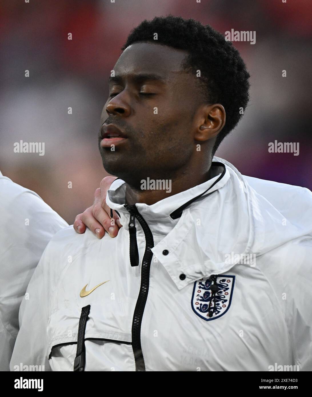 GELSENKIRCHEN, GERMANY - JUNE 16: Marc Guehi of England looks on during the UEFA EURO 2024 group ...