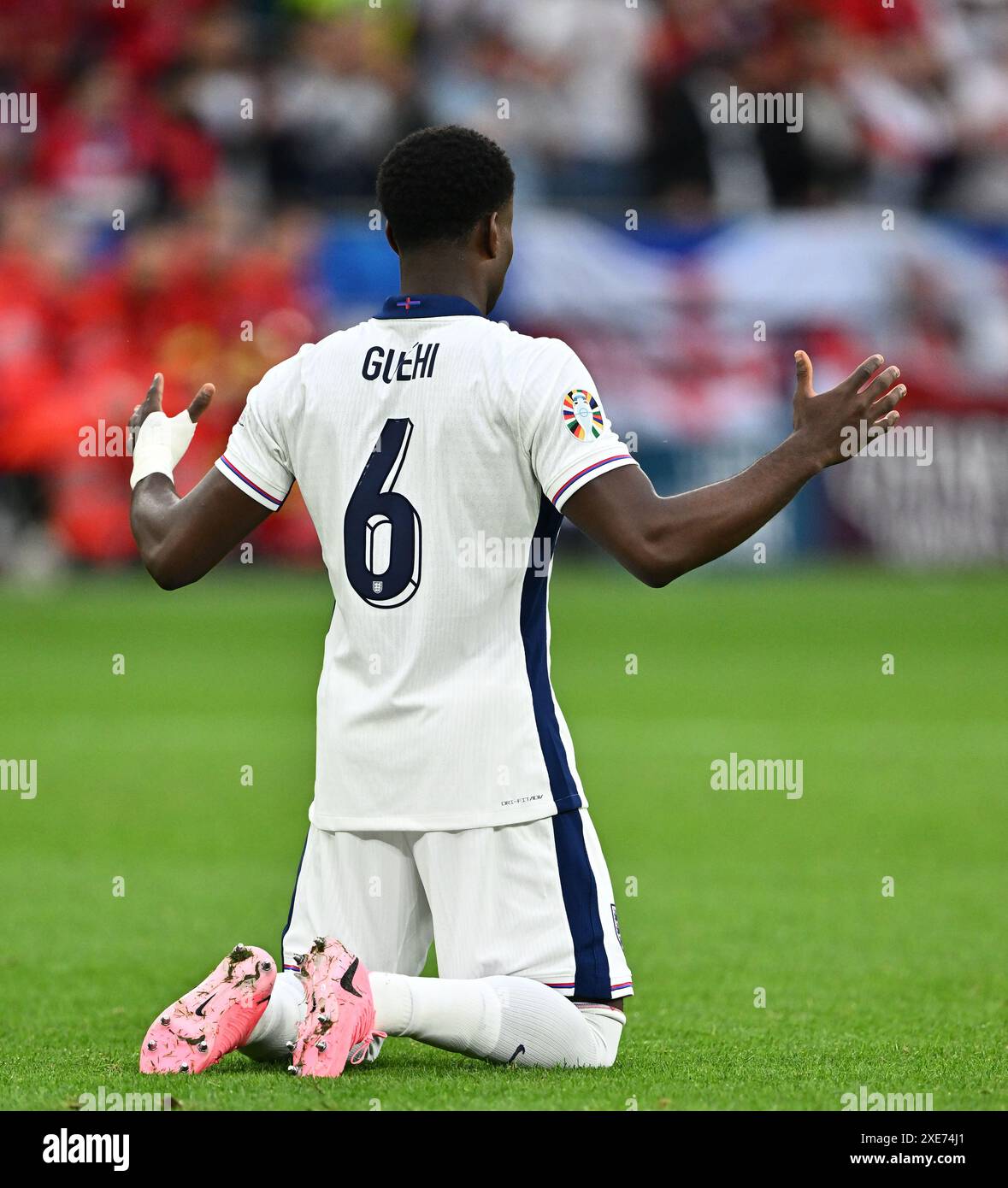 GELSENKIRCHEN, GERMANY - JUNE 16: Marc Guehi of England looks on during the UEFA EURO 2024 group ...