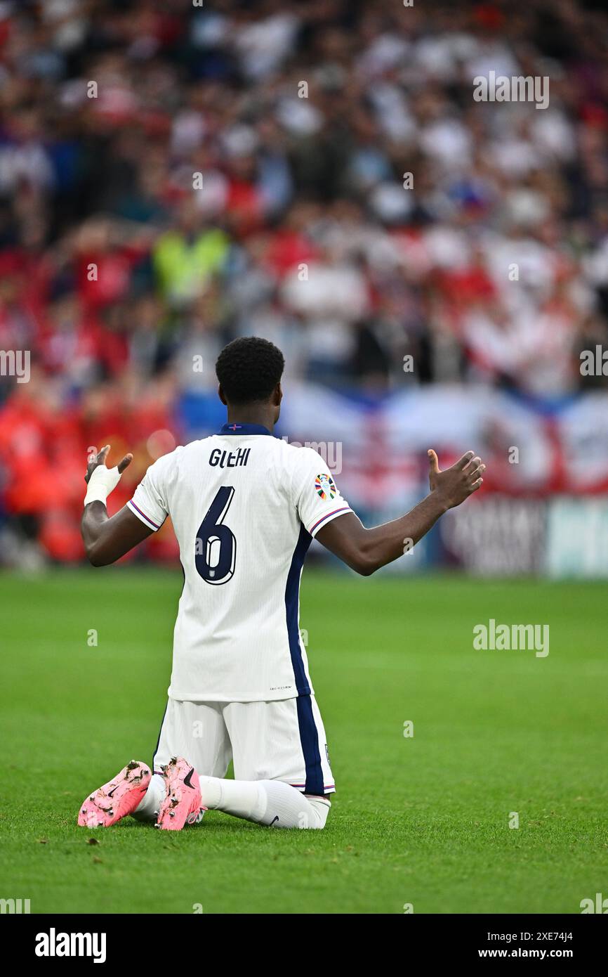GELSENKIRCHEN, GERMANY - JUNE 16: Marc Guehi of England looks on during the UEFA EURO 2024 group ...