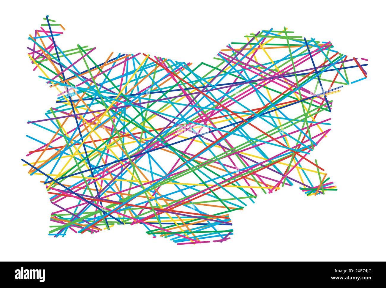 Abstract map of Bulgaria showing the country with random crossing ...