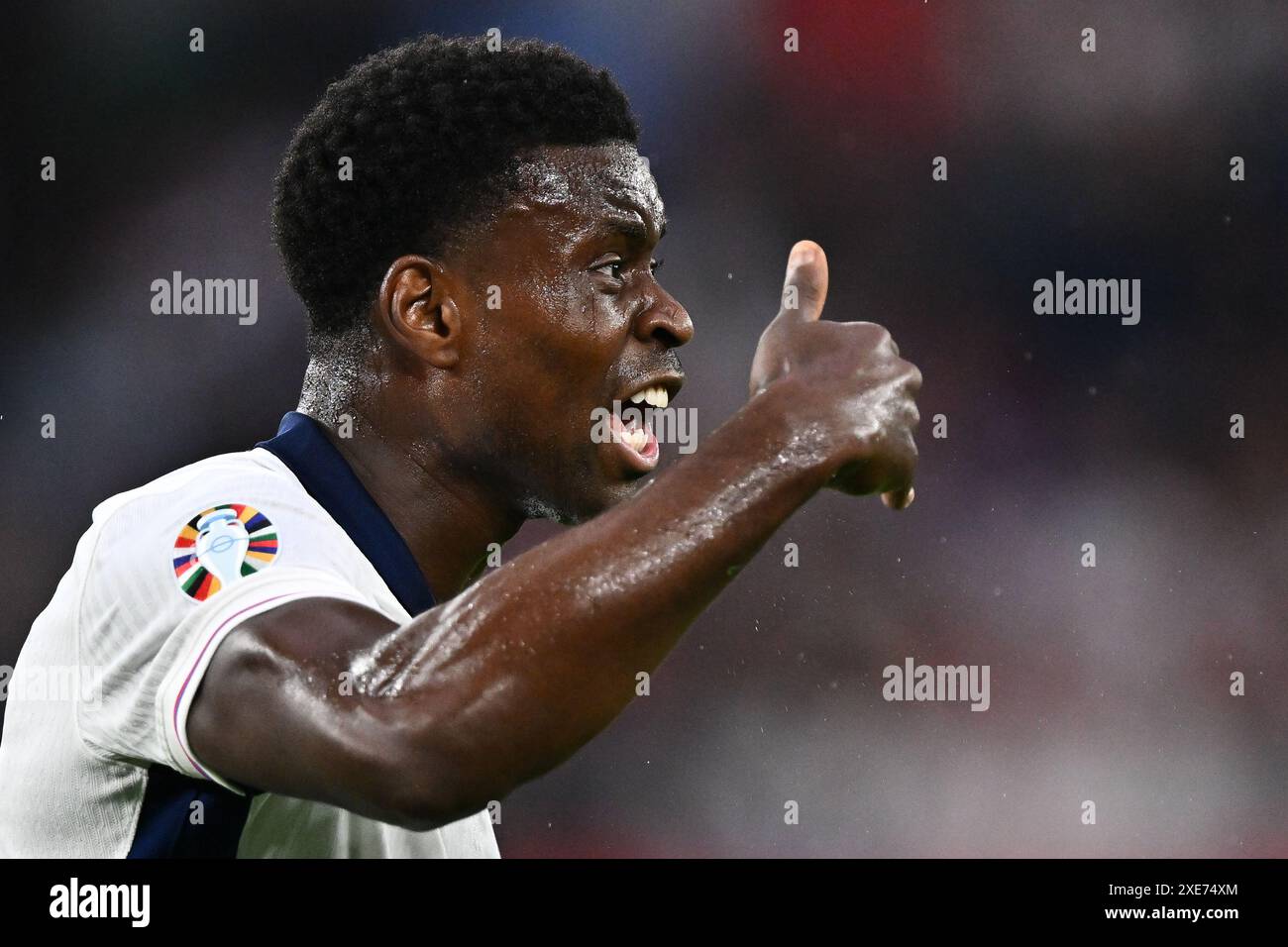 GELSENKIRCHEN, GERMANY - JUNE 16: Marc Guehi of England reacts during the UEFA EURO 2024 group ...