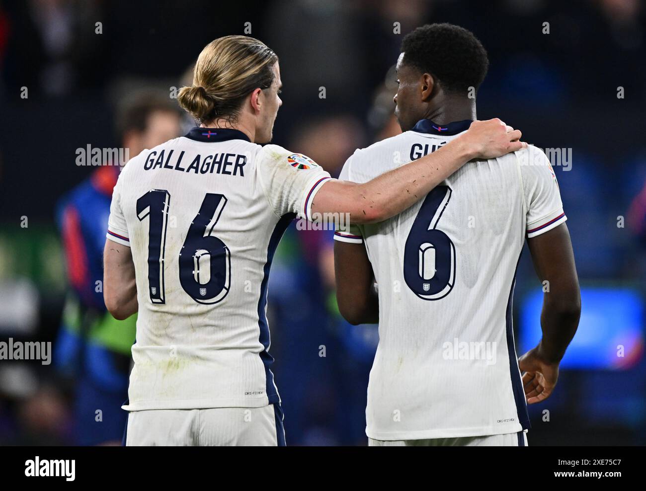 GELSENKIRCHEN, GERMANY - JUNE 16: Conor Gallagher, Marc Guehi during the UEFA EURO 2024 group ...
