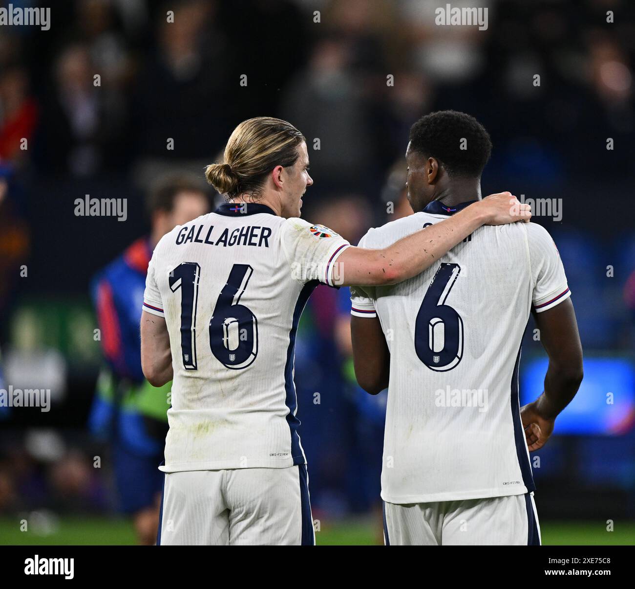 GELSENKIRCHEN, GERMANY - JUNE 16: Conor Gallagher, Marc Guehi during the UEFA EURO 2024 group ...