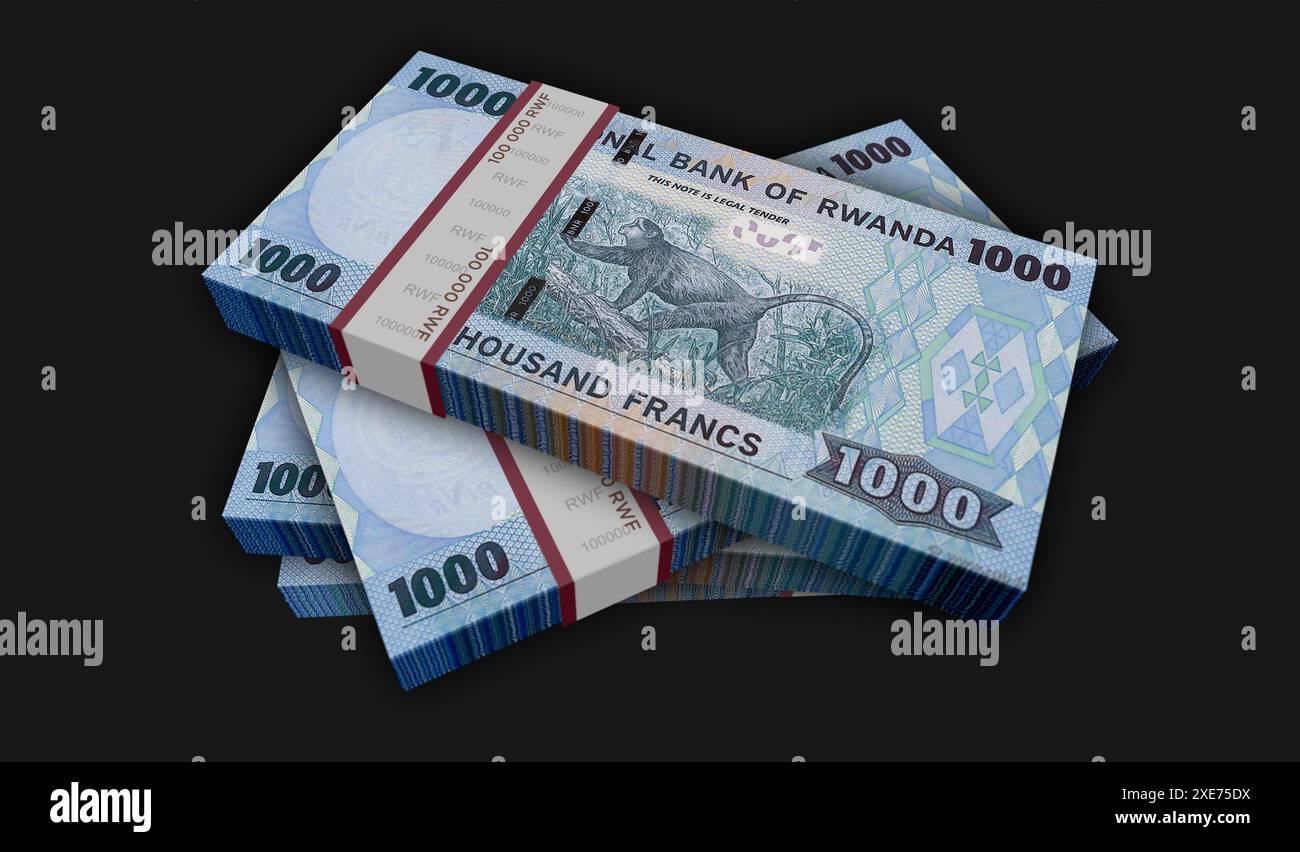 Rwanda money Rwandan Francs money pack 3d illustration. 1000 RWF ...
