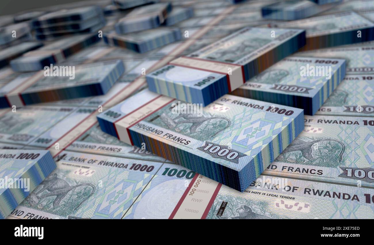 Rwandan Francs money printing 3d illustration. 1000 RWF banknote print ...