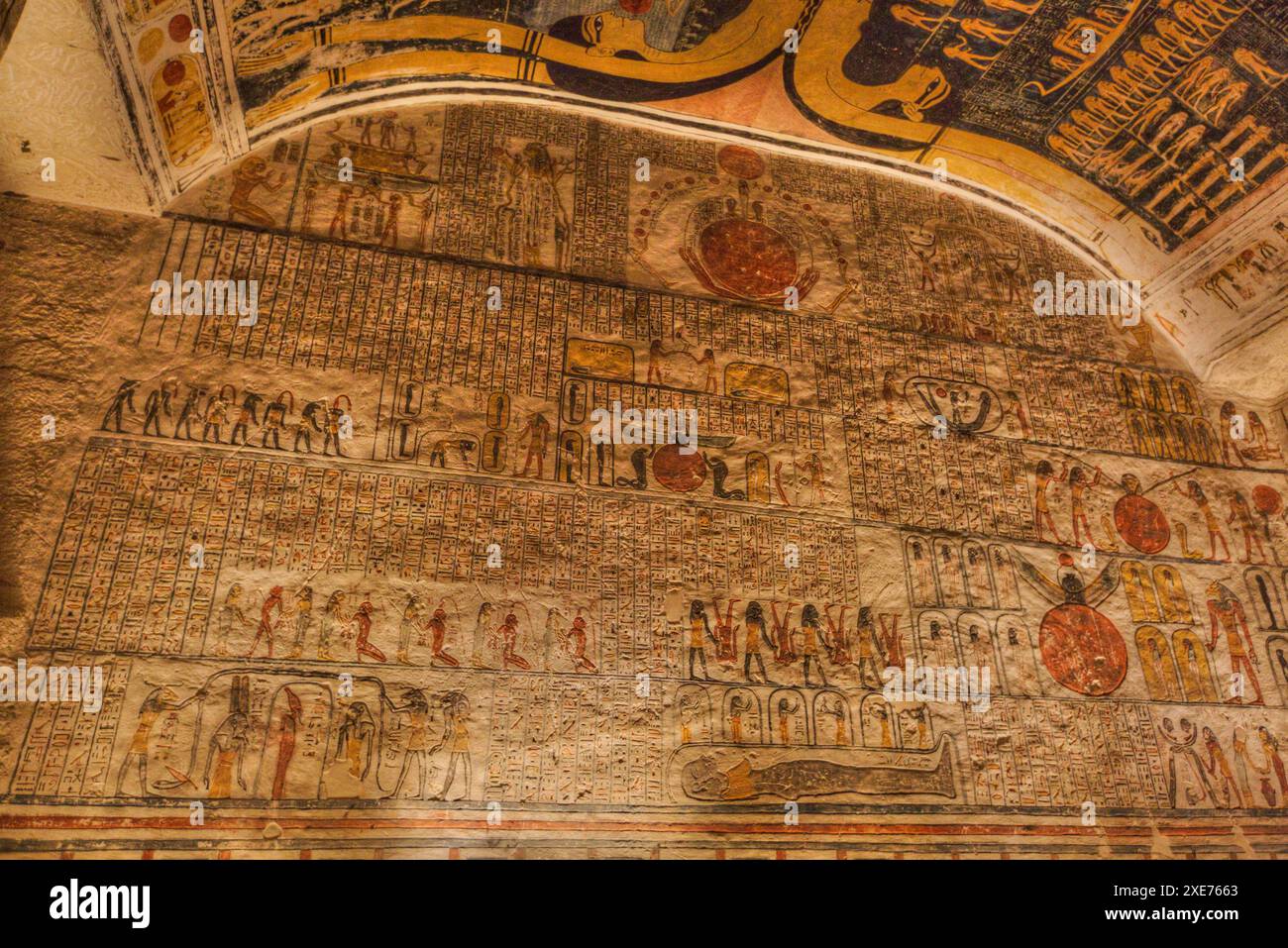 Reliefs, Burial Chamber Back Wall, Tomb of Rameses V and VI, KV9 ...