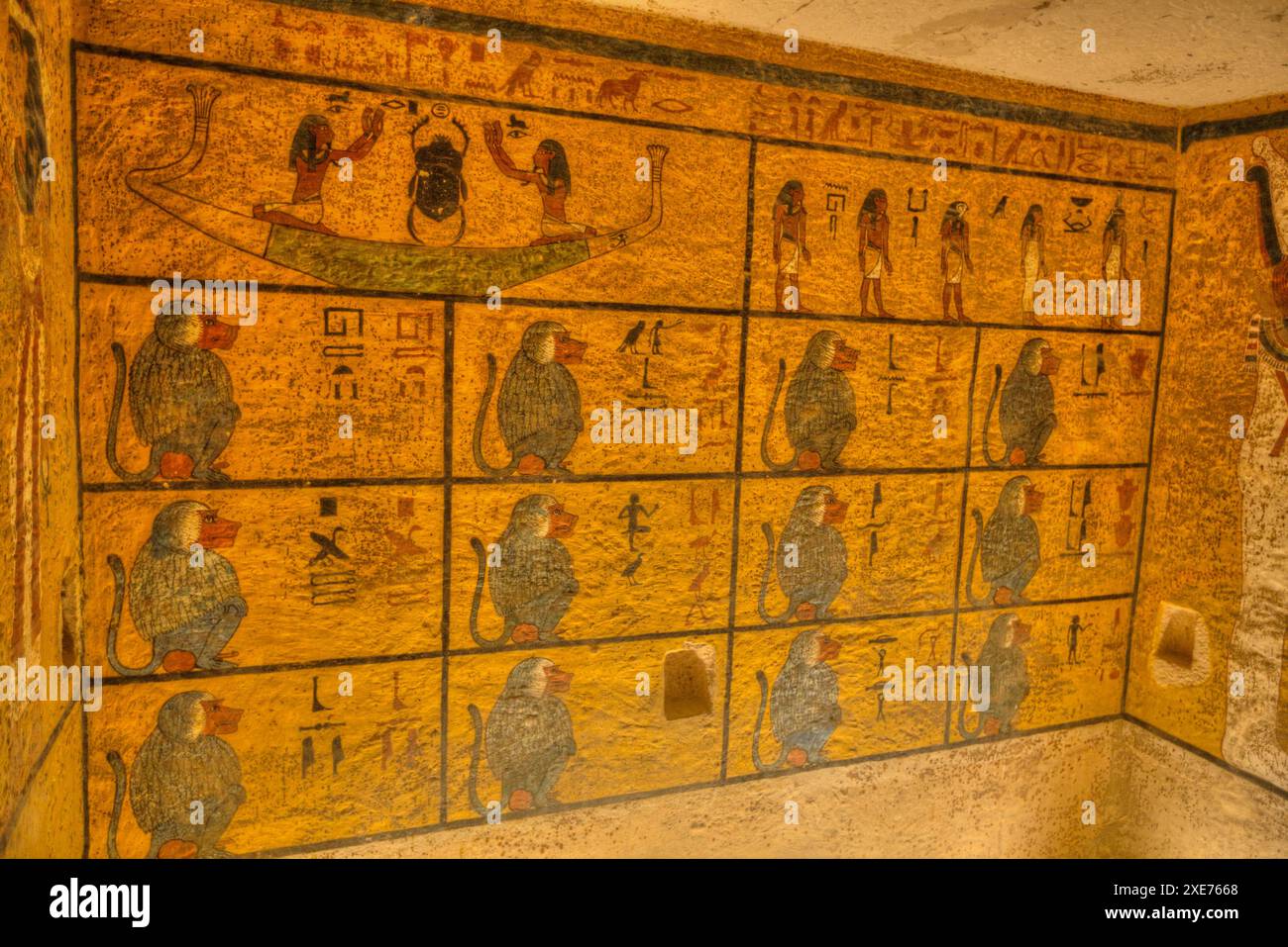Baboons and Tutankhamum s Boat to the Afterlife, West Wall, Burial ...