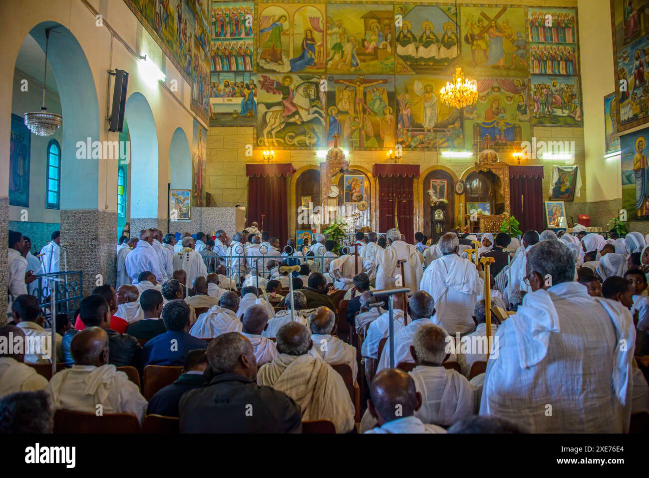 Orthodox men praying in the Coptic Cathedral of St. Mariam, Asmara ...