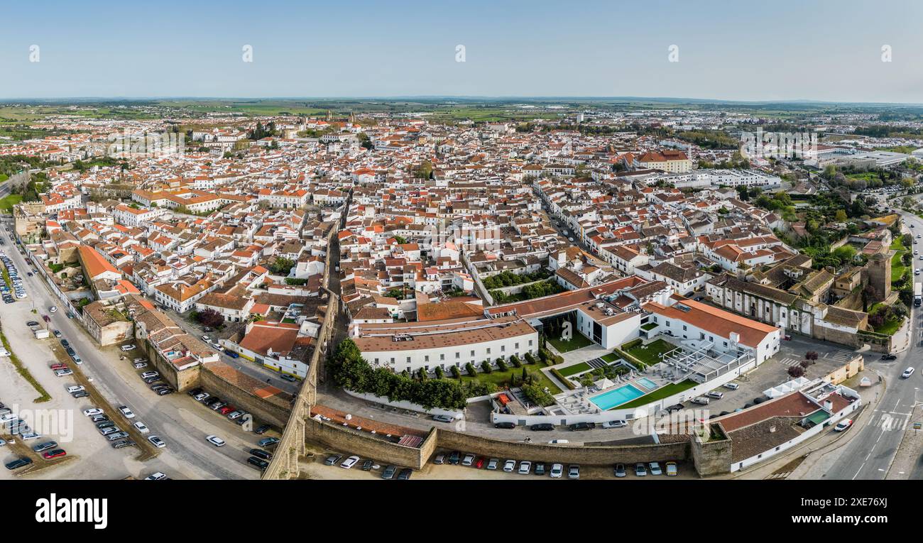 Aerial drone panoramic view of the historic Centre of Evora, a city ...