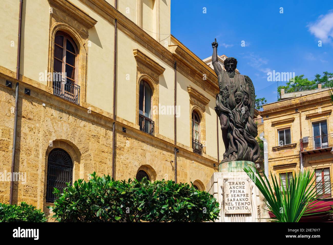 Bronze statue of Empedocles, philosopher and physician, in the city center, Agrigento, Sicily ...