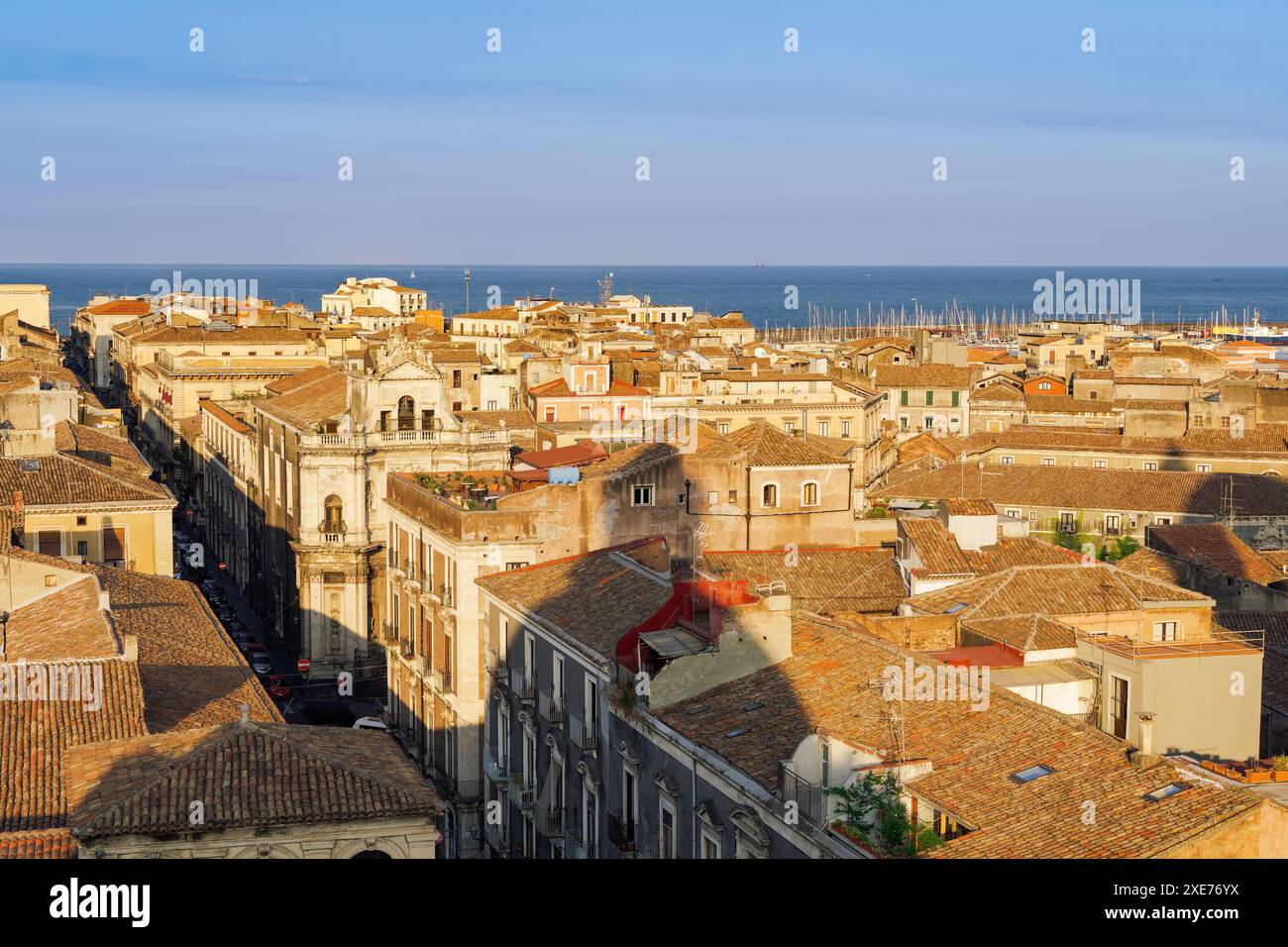 Catania panoramic view with traditional buildings, San Placido Roman ...