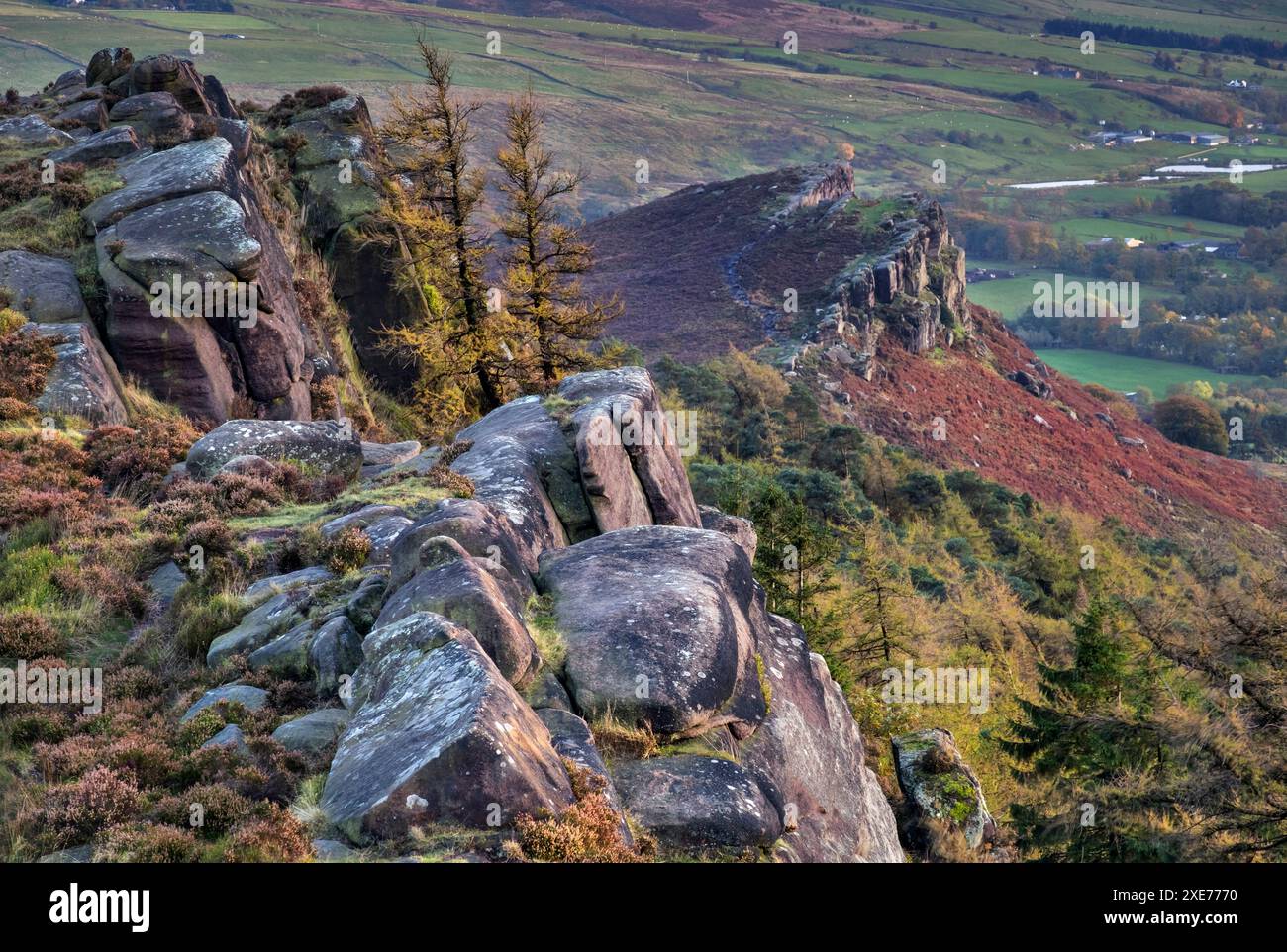 Hen Cloud from The Roaches rock formation in autumn, near Leek, Peak ...