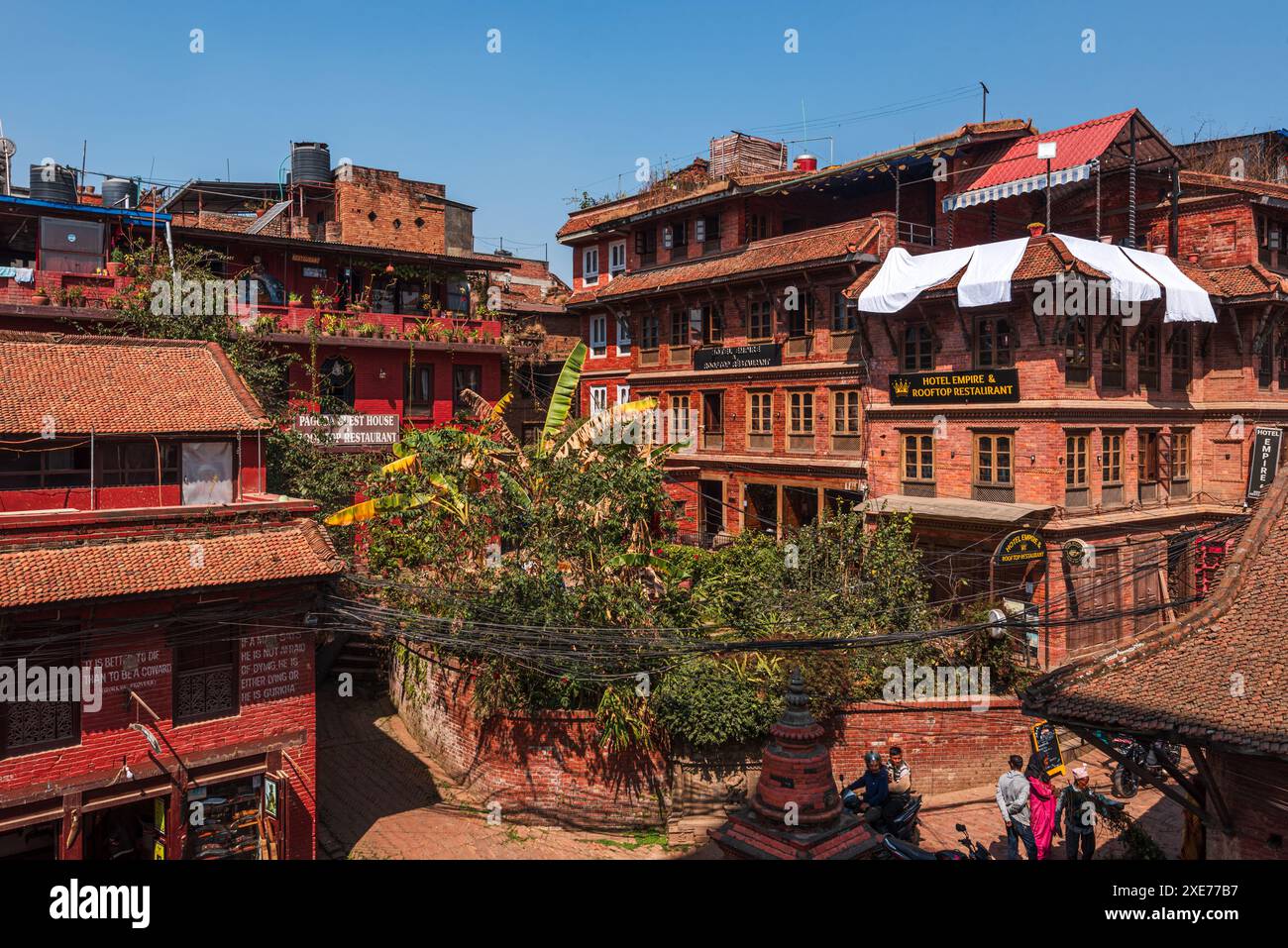 View over traditional brickwork houses around Durbar Square, the main ...