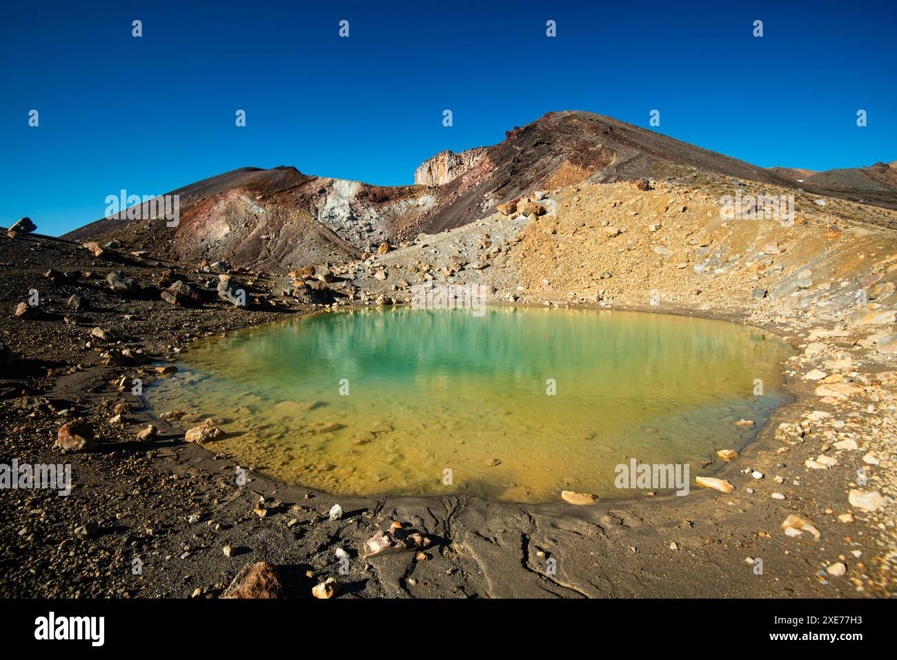 Shore of the Emerald Lake, natural vibrant colour gradient with view on ...