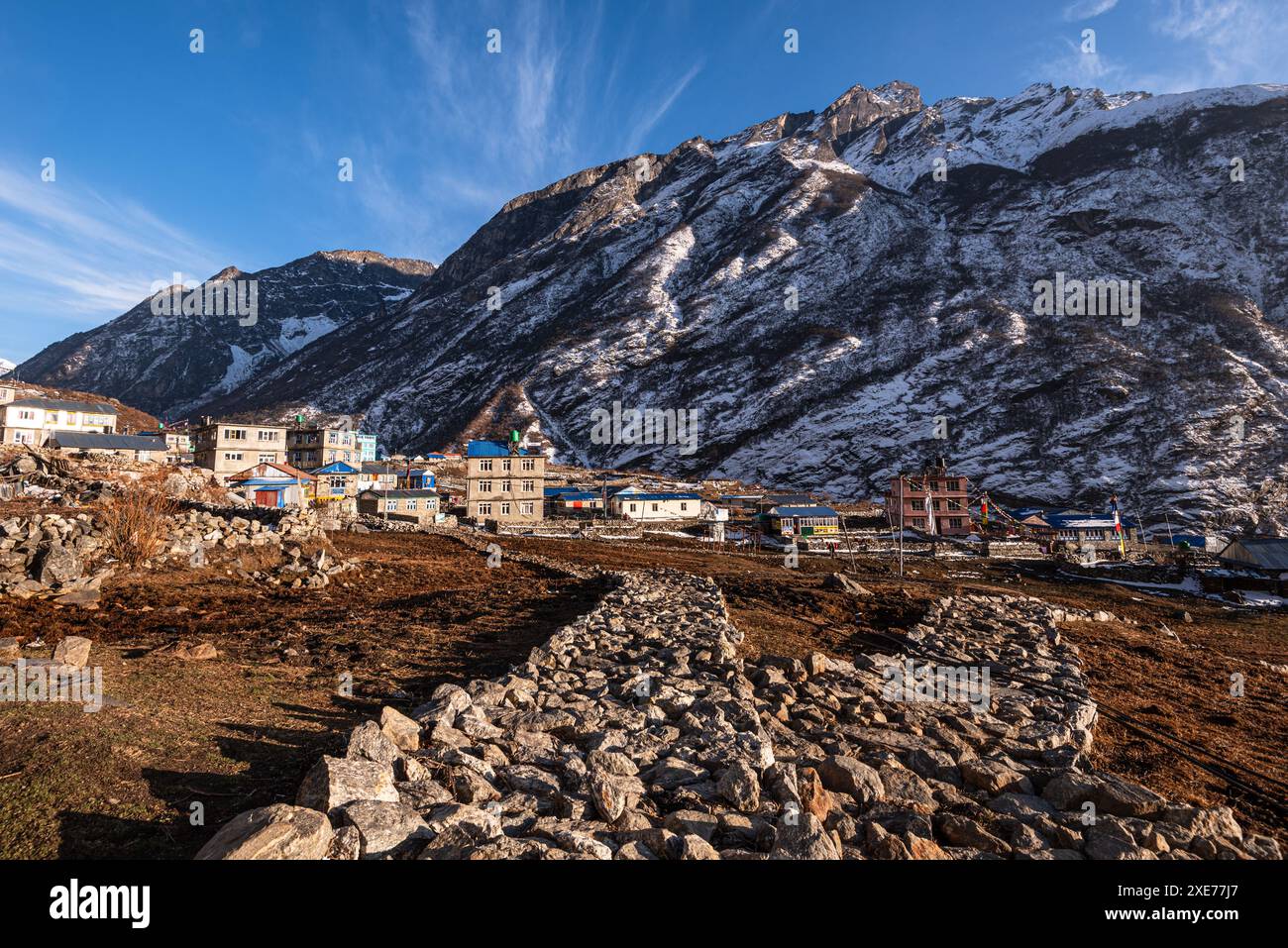 Stone track leading into the town, Lang Tang Village, a high altitude ...