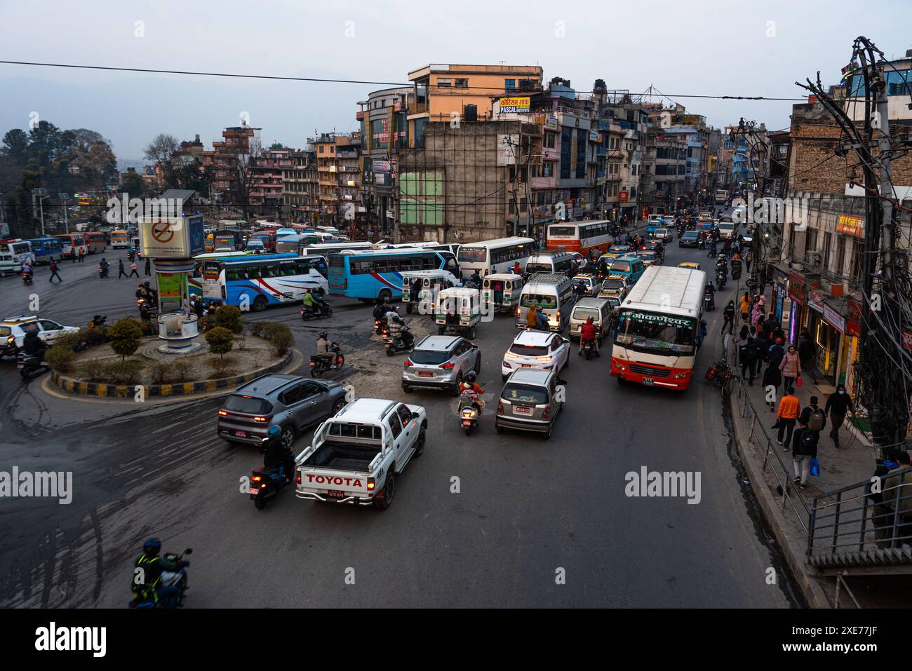 Traffic jam and roundabout, Ring road intersection with massive traffic ...