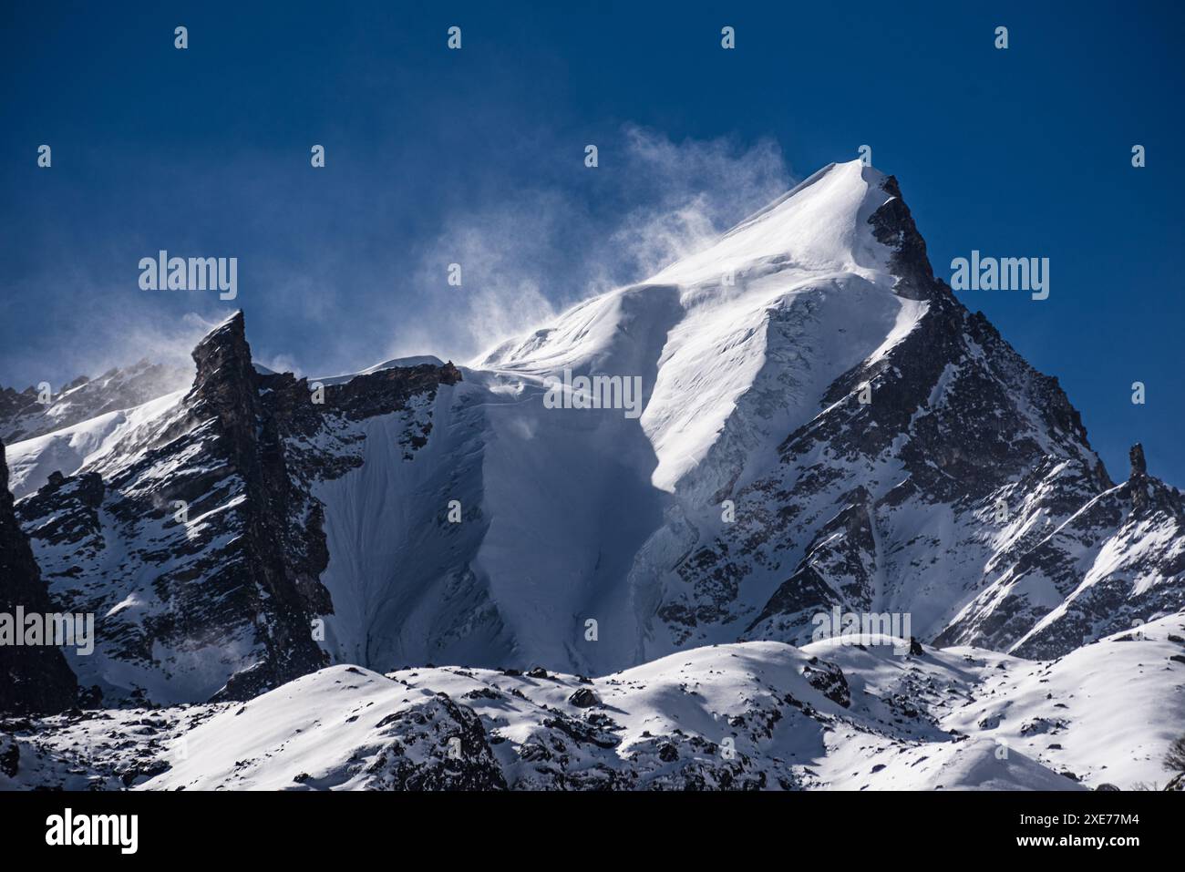 Snow covered mountain summit, Lang Tang Trek, Himalayas, Nepal, Asia ...