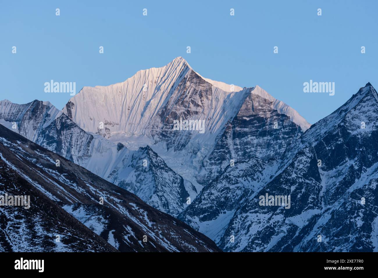 Snowy summit of Gangchempo Lang Tang Valley Trek, Himalayas, Nepal ...