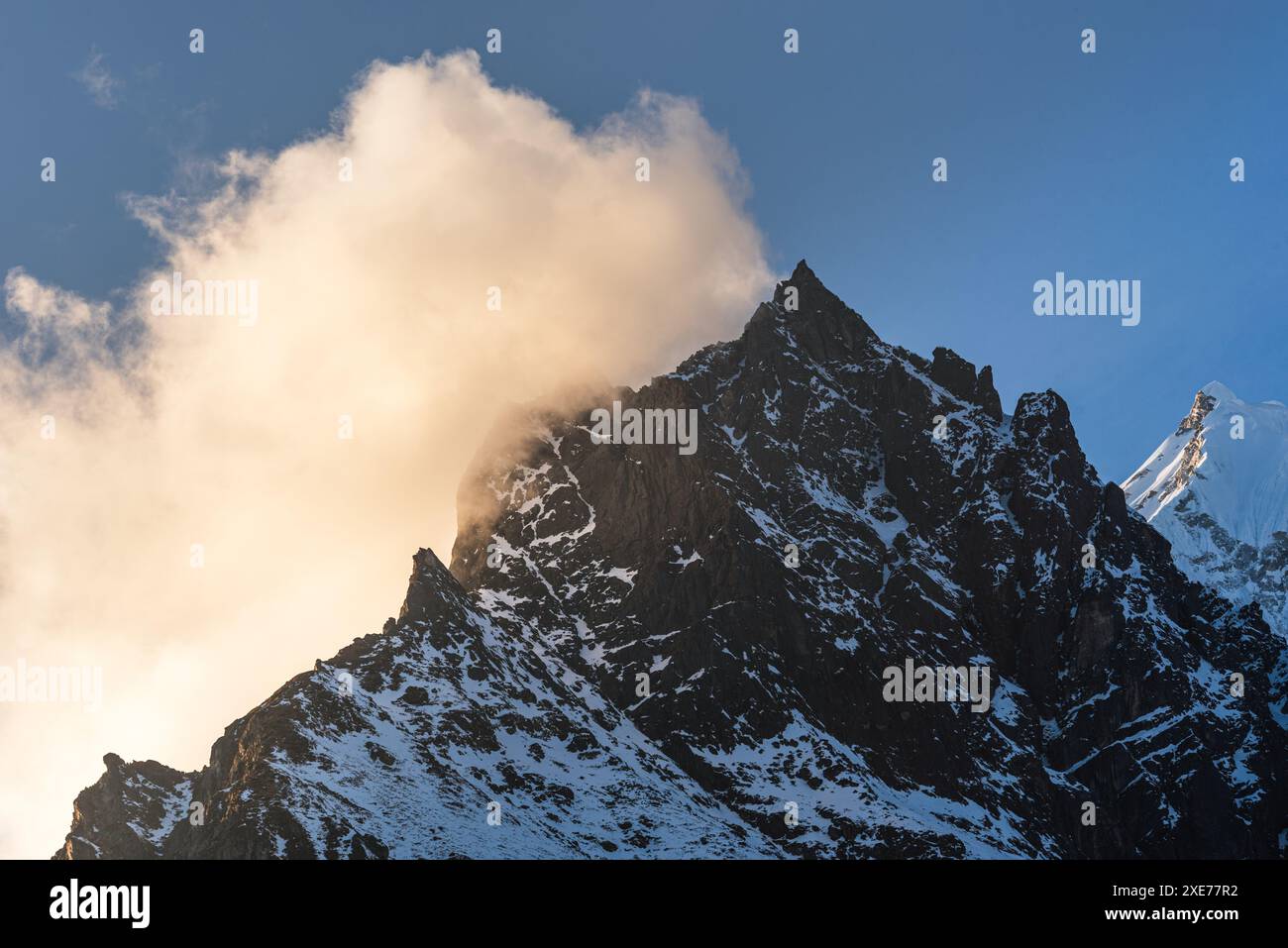 Rugged snowy mountain massif of Langtang Lirung, Lang Tang Valley Trek ...