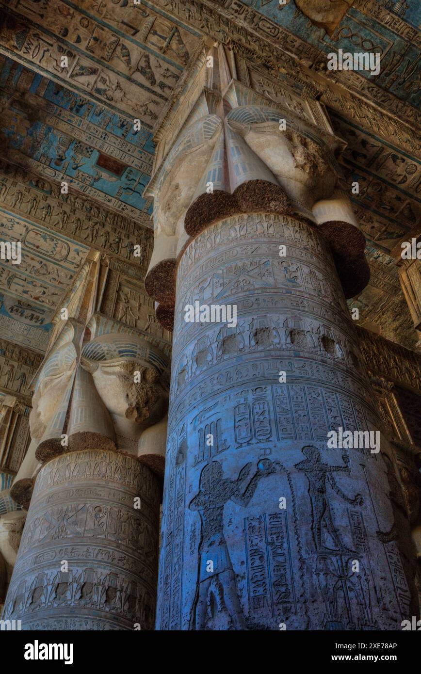 The Great Columns, Vestibule, Temple of Hathor, Dendera, Qena, Egypt ...