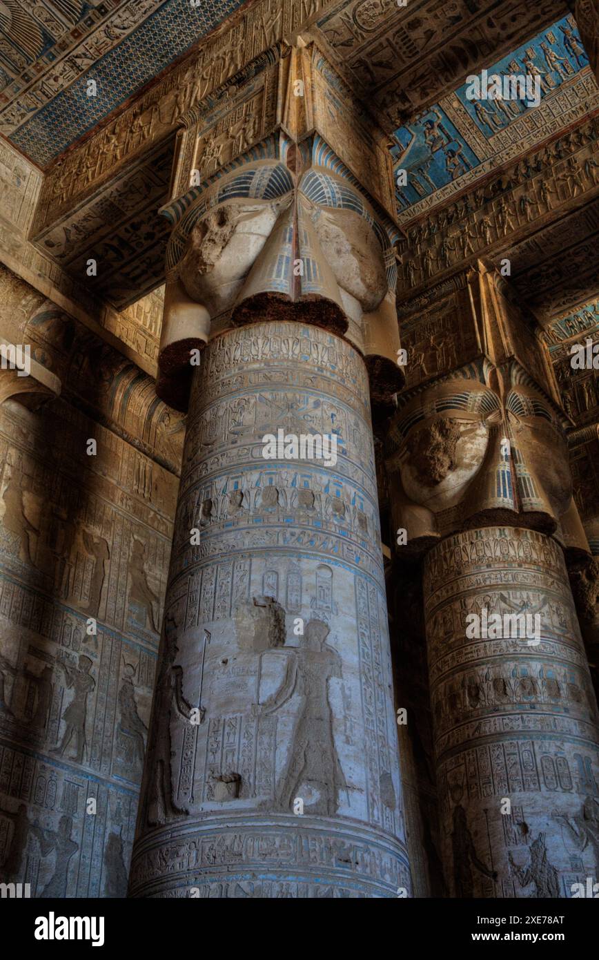 The Great Columns, Vestibule, Temple of Hathor, Dendera, Qena, Egypt ...