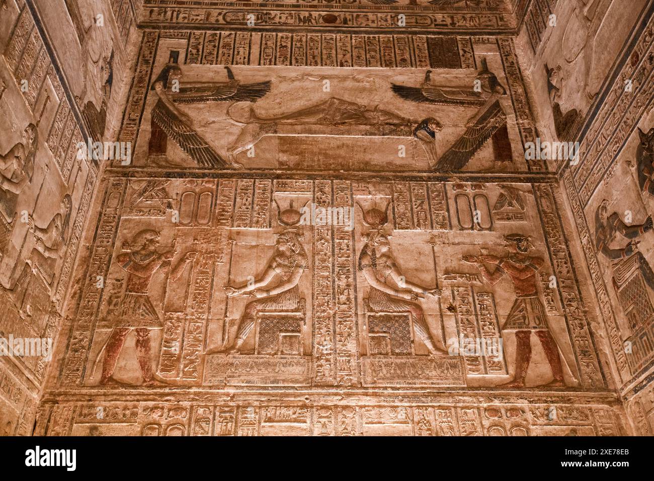 Reliefs, Sanctuary, Temple of Hathor, Dendera, Qena, Egypt, North ...