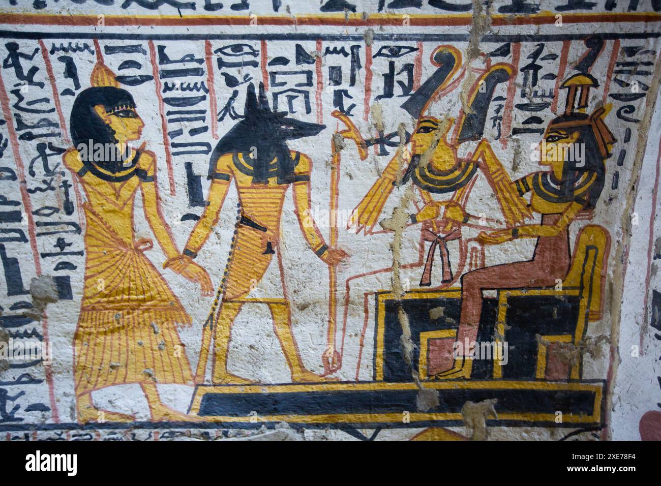Wall painting of the God Anubis Facing Pharaoh, Tomb of Nebenmaat ...