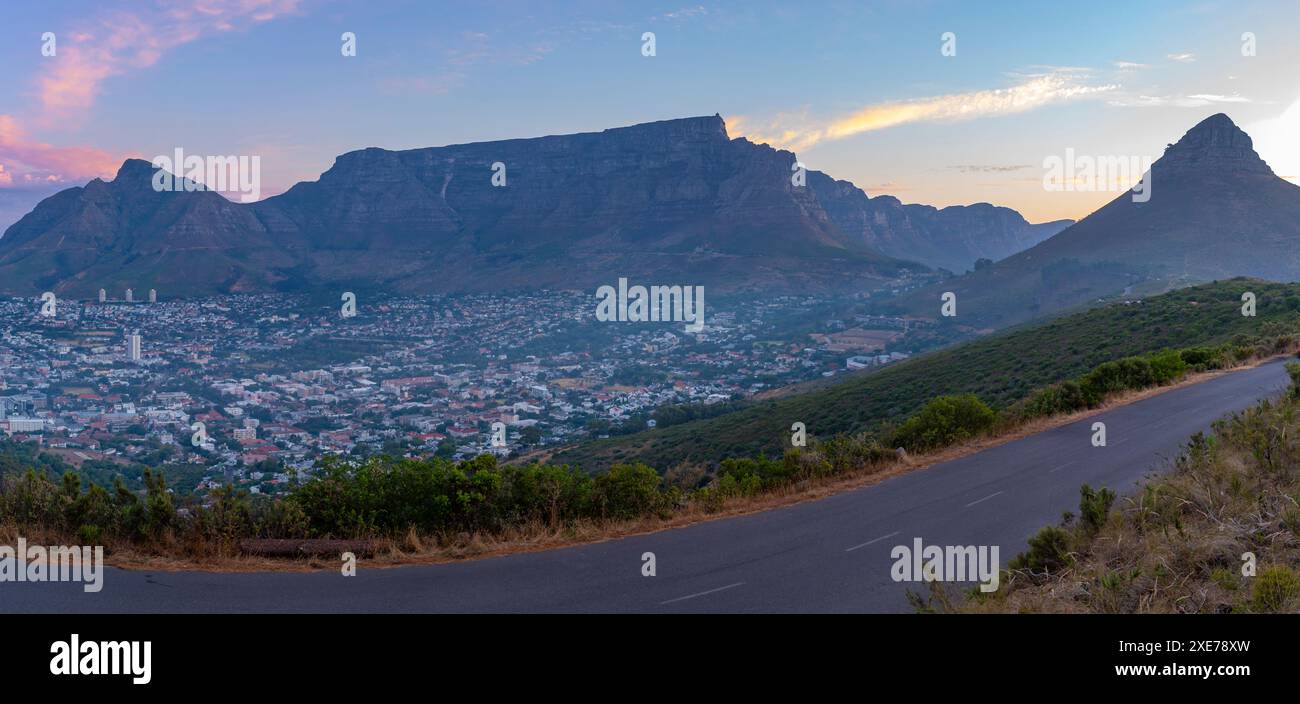 View of Cape Town and Table Mountain from Signal Hill at dusk, Cape ...