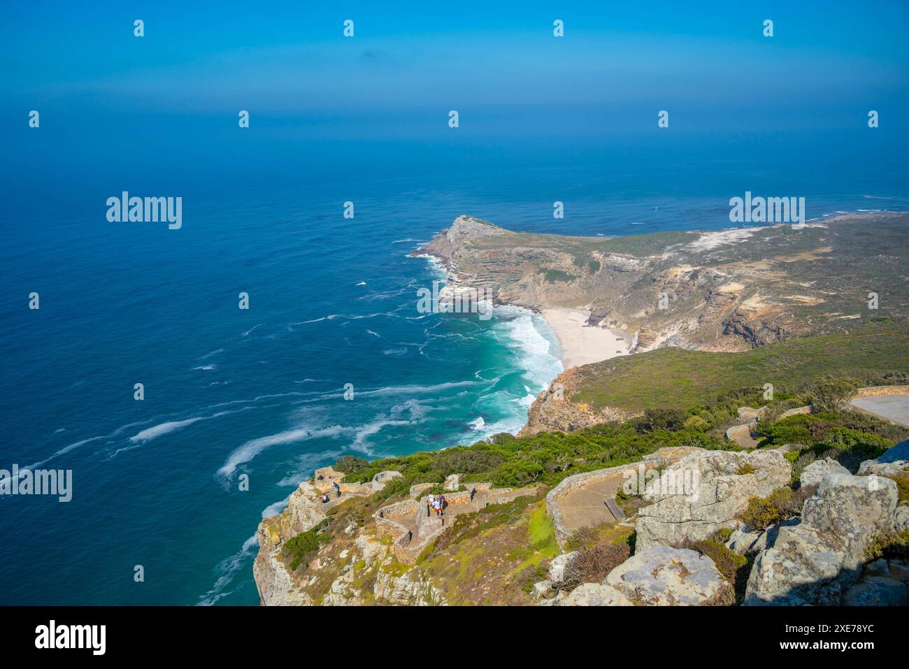 View of Dias Beach from lighthouse, Cape of Good Hope Nature Reserve, Cape Town, Western Cape ...