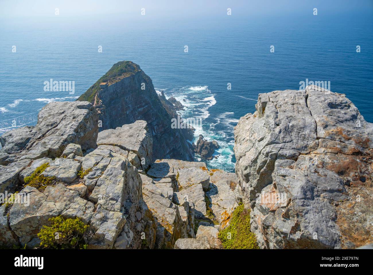 View of rocky coastline of False Bay from lighthouse, Cape of Good Hope ...