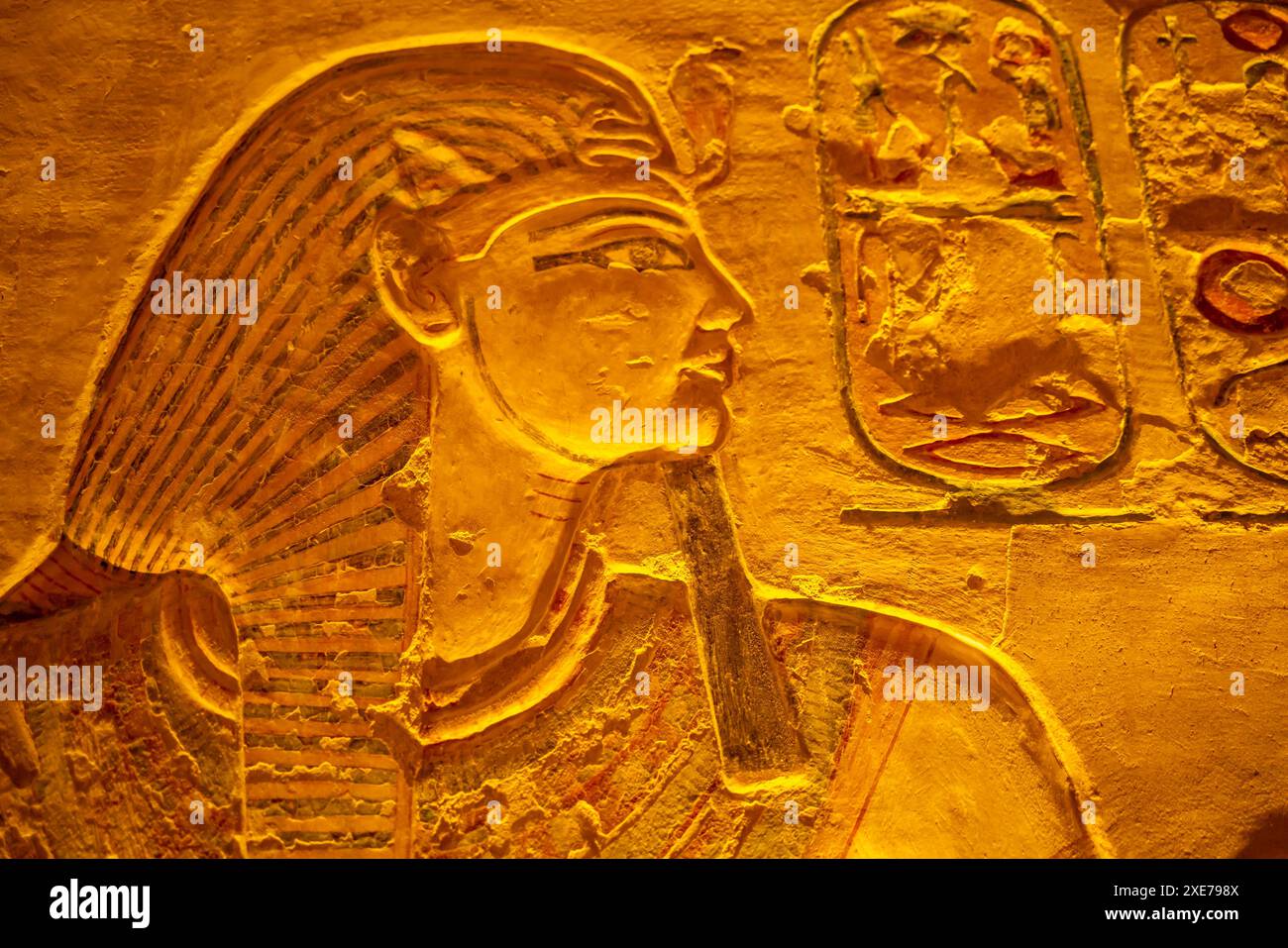 View of bas relief hieroglyphs in KV8, the Tomb of Merenptah, Valley of ...
