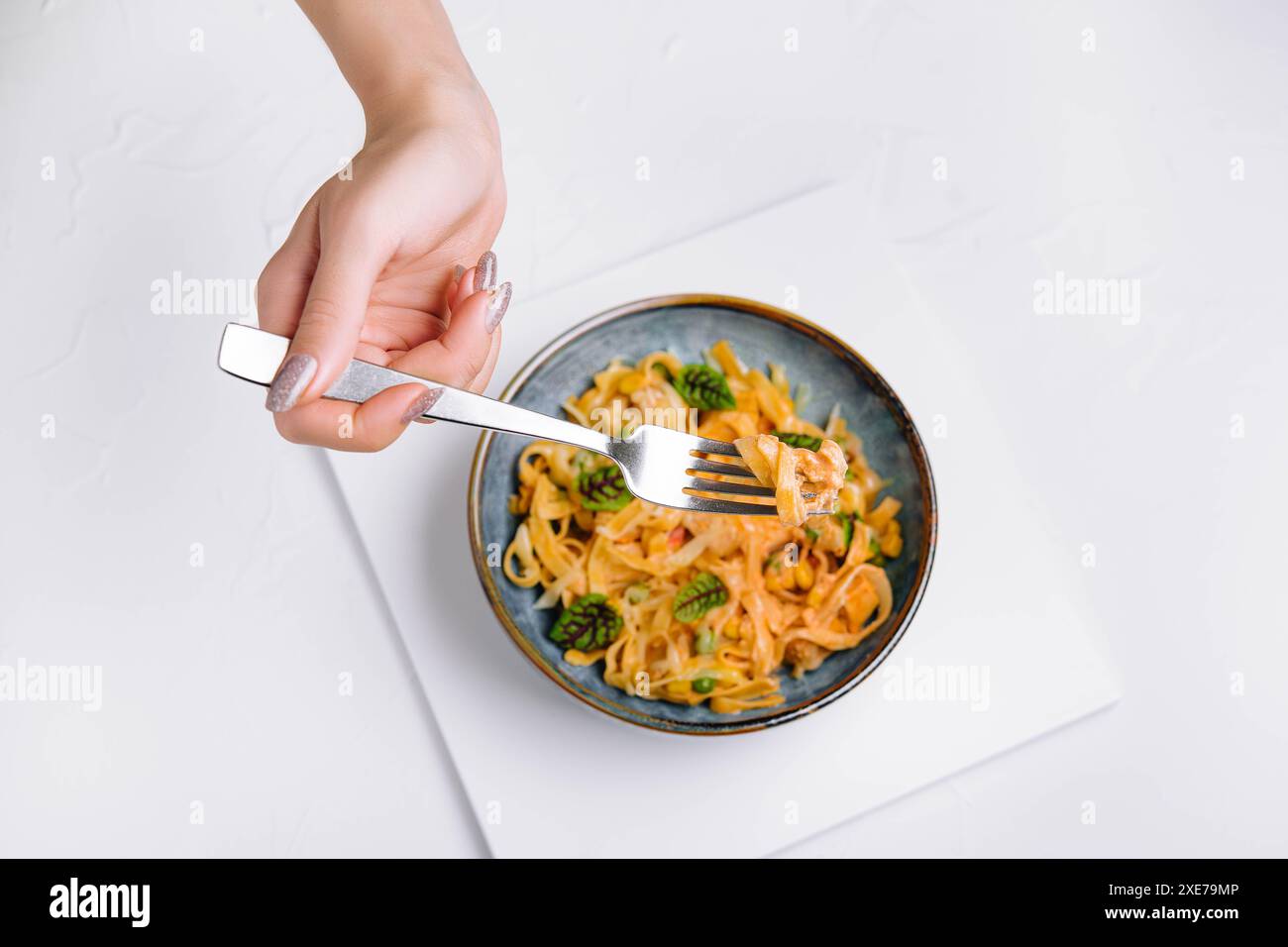Italian spaghetti on fork close up Stock Photo - Alamy