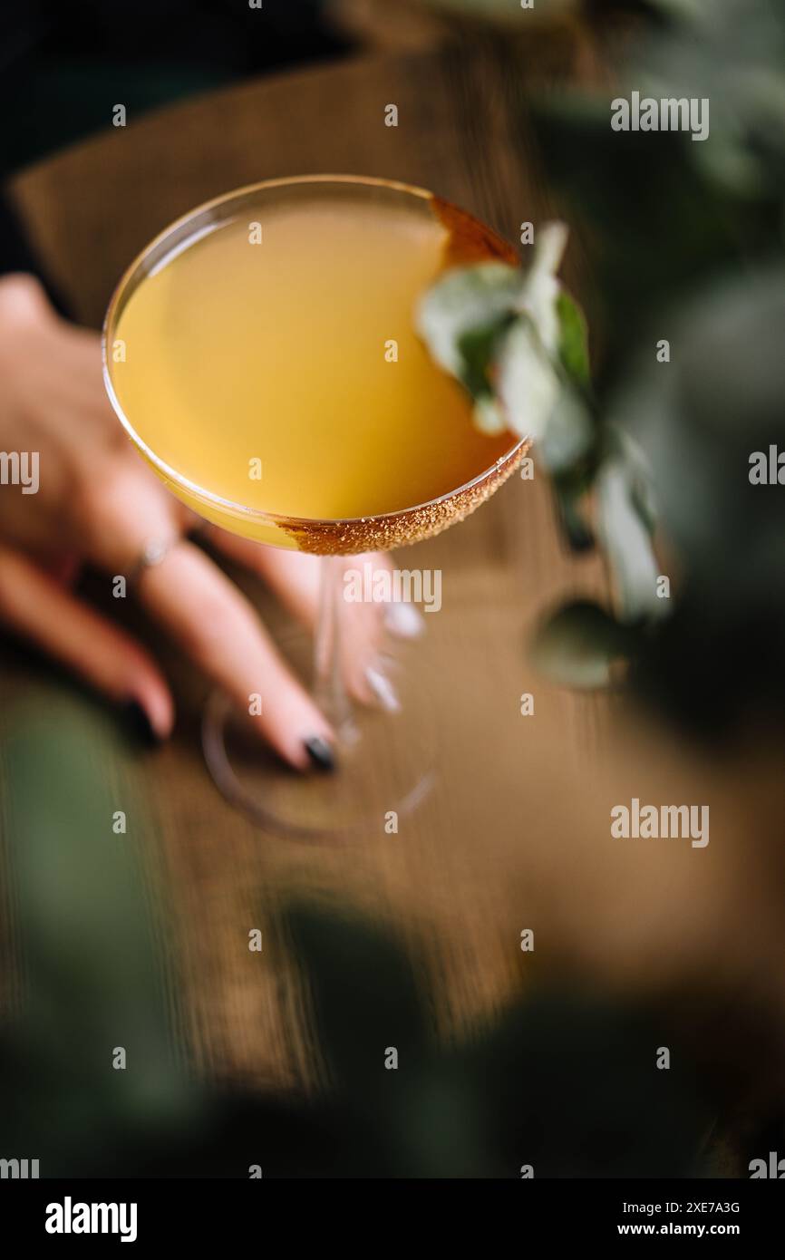 Glass of sidecar orange cocktail top view Stock Photo - Alamy